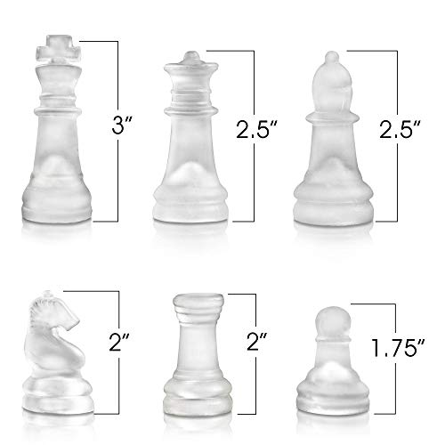 Gamie Glass Chess Set, Elegant Design - Durable Build - Fully Functional - 32 Frosted and Clear Pieces - Felted Bottoms - Easy to Carry - Reassuringly Stable (12 Inch)