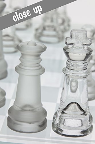 Gamie Glass Chess Set, Elegant Design - Durable Build - Fully Functional - 32 Frosted and Clear Pieces - Felted Bottoms - Easy to Carry - Reassuringly Stable (12 Inch)