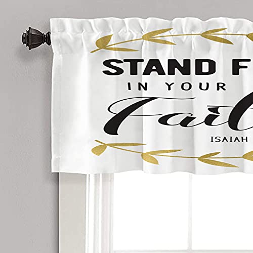 Shrahala Bible Scripture Gold Black Kitchen Valances Half Window Curtain, Faith Hope Love Inspirational Christian Kitchen Valance for Window Ink Printing Kitchen Valances for Kitchen Decor 52x18 inch