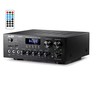 moukey home audio amplifier stereo receivers with bluetooth 5.0, 220w 2 channel power amplifier stereo system, w/usb, sd, aux, mic in w/echo, led for home theater speakers via rca, studio use - mamp1