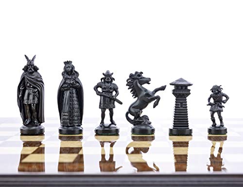 Viking Chess Set - Chess Board B/W- Size 17,3" + Viking Chess Pieces 3,75" B/W