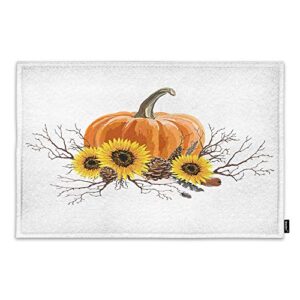 moslion door mat pumpkins and sunflowers fall harvest feather pine cone tree branch non slip funny doormat for outdoor indoor decor entry rug kitchen bedroom mat 15.7 x 23.6 inch