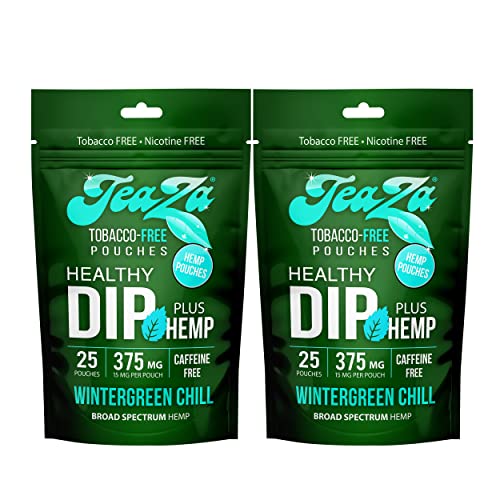 TeaZa Energy Smokeless Alternative with Hemp | Quit Chewing and Dipping Snuff | Nicotine and Caffeine Free Herbal Energy Pouch (Wintergreen Chill, 2 Pack)