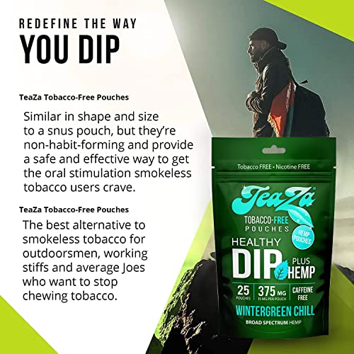 TeaZa Energy Smokeless Alternative with Hemp | Quit Chewing and Dipping Snuff | Nicotine and Caffeine Free Herbal Energy Pouch (Wintergreen Chill, 2 Pack)