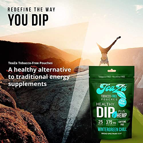 TeaZa Energy Smokeless Alternative with Hemp | Quit Chewing and Dipping Snuff | Nicotine and Caffeine Free Herbal Energy Pouch (Wintergreen Chill, 2 Pack)