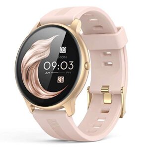 agptek smart watch for women, smartwatch for android and ios phones ip68 waterproof activity tracker with full touch color screen heart rate monitor pedometer sleep monitor, pink