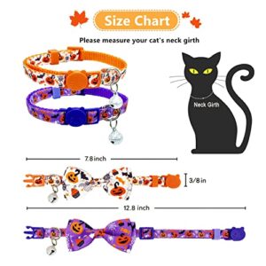 Halloween Cat Collar with Bell, Kitty Kitten Holiday Bow tie Collar Breakaway 2 Pack for Girl and Boys Male Female