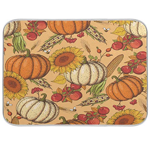 Dish Drying Mat for Kitchen Counter Absorbent Reversible Microfiber Sink Mats Large, Pumpkin And Sunflower 18x24 inch