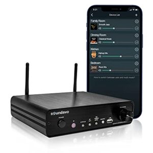 Soundavo NSA-250 Multi-Room Audio Streamer Amplifier 50W + 50W | Supports Airplay, DLNA, WiFi & Bluetooth | 24bit 192 kHz Hi-Fi Audio Streaming Integrated 2.1 Channel Amp for Home Speakers