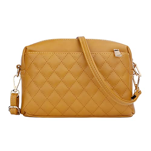 KKXIU Triple Zip Lightweight Small Crossbody Bags for Women Quilted Shoulder Purses and Handbags (2-Mustard)