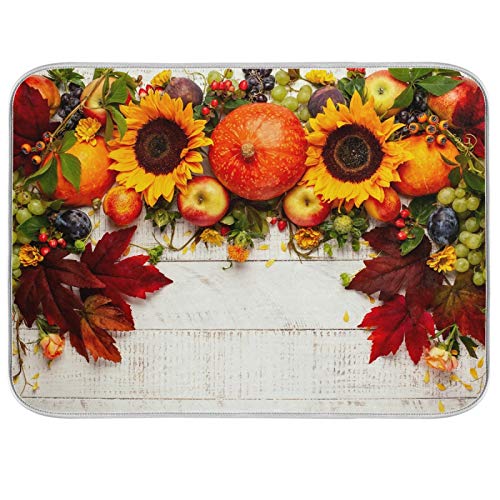 Dish Drying Mats Pumpkins and Sunflower Design Absorbent/Insulation Pad 18' x 24' Large