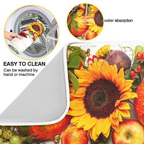 Dish Drying Mats Pumpkins and Sunflower Design Absorbent/Insulation Pad 18' x 24' Large