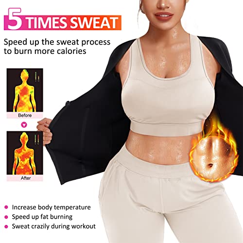 Eleady Women Waist Trainer Corset Trimmer Belt Neoprene Sauna Sweat Suit Zipper Body Shaper with Adjustable Workout Tank Tops (Black, Large)