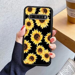 LG V60 Case, LG V60 Thinq Case, BEROSET Cute Yellow Sunflowers Black Customized Design Printed Hybrid Hard Shock Soft TPU Bumper Protective Phone Case for LG V60 Thinq 5g (2020 Release)