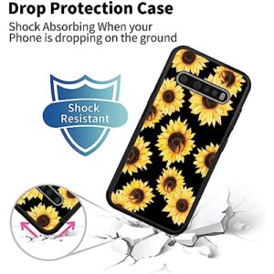 LG V60 Case, LG V60 Thinq Case, BEROSET Cute Yellow Sunflowers Black Customized Design Printed Hybrid Hard Shock Soft TPU Bumper Protective Phone Case for LG V60 Thinq 5g (2020 Release)