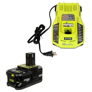 ryobi (1) p117 18v battery charger & (1) p197 18v 4.0ah battery pack