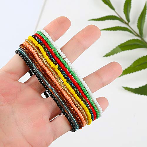 XIJIN 18 Pieces Elastic Beaded Anklets for Women Girls Handmade Beach Boho Colorful Beads Ankle Bracelets Set