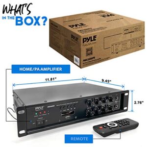 Pyle Bluetooth Home PA Mixing Amplifier - 500W Home Audio Rack Mount Stereo Power Amplifier Receiver w/FM Radio, Digital LED Display, USB/AUX/Mic, Optical/Coaxial, AC-3, 70V/100V Output - PMX3500PH