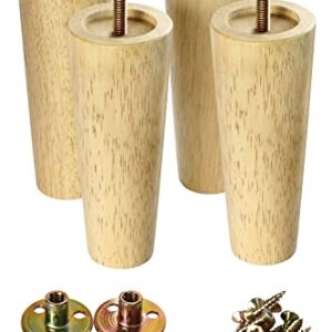 GOSCHE Round Solid Wood Furniture Legs Sofa Legs 6 inch, Natural Wooden Couch Legs, Replacement Legs for Armchair, Cabinet, Chair, Mid Century Modern Dresser Or Home DIY Projects Bun Feet