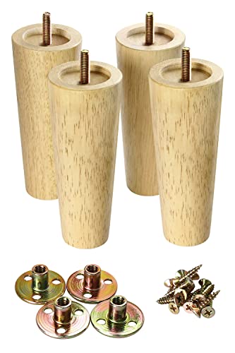 GOSCHE Round Solid Wood Furniture Legs Sofa Legs 6 inch, Natural Wooden Couch Legs, Replacement Legs for Armchair, Cabinet, Chair, Mid Century Modern Dresser Or Home DIY Projects Bun Feet