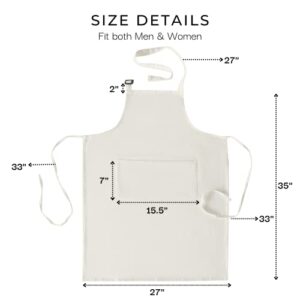 RAJRANG BRINGING RAJASTHAN TO YOU Chef Apron for Women Men with Pockets Cotton Kitchen Cooking Full Length Plain Aprons Marshmallow 35x27 Inches Pack of 5