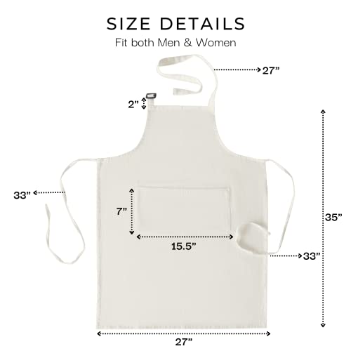 RAJRANG BRINGING RAJASTHAN TO YOU Chef Apron for Women Men with Pockets Cotton Kitchen Cooking Full Length Plain Aprons Marshmallow 35x27 Inches Pack of 5