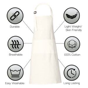 RAJRANG BRINGING RAJASTHAN TO YOU Chef Apron for Women Men with Pockets Cotton Kitchen Cooking Full Length Plain Aprons Marshmallow 35x27 Inches Pack of 5