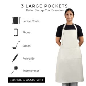 RAJRANG BRINGING RAJASTHAN TO YOU Chef Apron for Women Men with Pockets Cotton Kitchen Cooking Full Length Plain Aprons Marshmallow 35x27 Inches Pack of 5