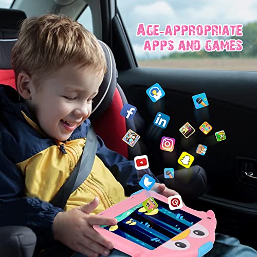 Toddler Tablet for Kids 7 inch Kids Tablet with Case Kids Learning Tablet with WiFi Dual Camera Bluetooth 32GB Parental Control Youtube Netflix Shockproof Case Children Tablet for Baby Boy Girl (Pink)