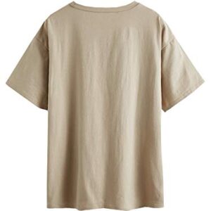 SOLY HUX Women's Graphic Oversized Tees Letter Print Summer Tops Vintage Half Sleeve Loose Casual T Shirts Khaki L