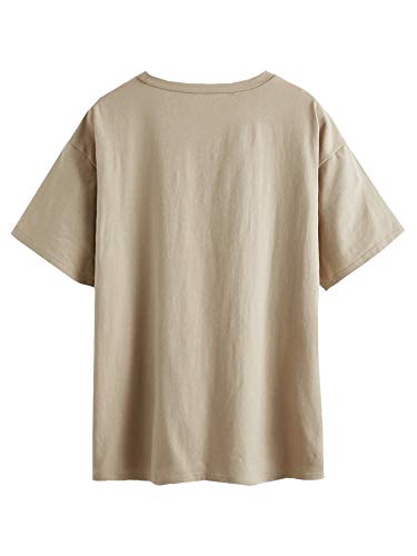 SOLY HUX Women's Graphic Oversized Tees Letter Print Summer Tops Vintage Half Sleeve Loose Casual T Shirts Khaki L