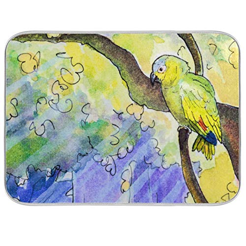 Animal Bird Parrot Tree Dish Drying Mat 16"x18" Absorbent Machine Washable Hanging Fast Dry Pad Dish Protective Mat for Kitchen Countertop Heat Resistant Dinner Table Mat