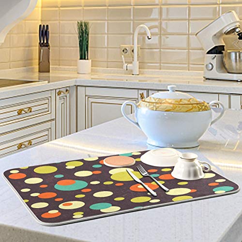 Color Polka Dot Dish Drying Mat 24"x18" Absorbent Machine Washable Hanging Fast Dry Pad Dish Protective Mat for Kitchen Countertop Heat Resistant Dinner Table Mat