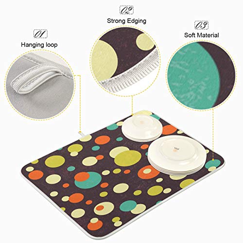 Color Polka Dot Dish Drying Mat 24"x18" Absorbent Machine Washable Hanging Fast Dry Pad Dish Protective Mat for Kitchen Countertop Heat Resistant Dinner Table Mat