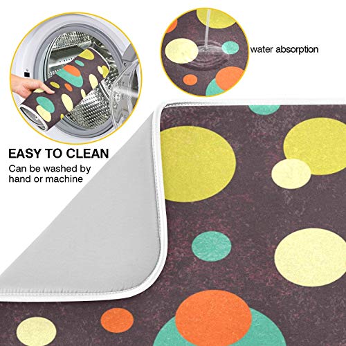 Color Polka Dot Dish Drying Mat 24"x18" Absorbent Machine Washable Hanging Fast Dry Pad Dish Protective Mat for Kitchen Countertop Heat Resistant Dinner Table Mat