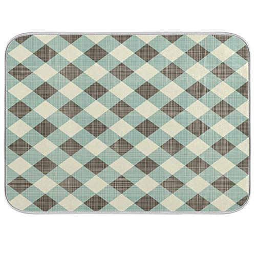 Trellis Grid Pattern Dish Drying Mat 24"x18" Absorbent Machine Washable Hanging Fast Dry Pad Dish Protective Mat for Kitchen Countertop Heat Resistant Dinner Table Mat