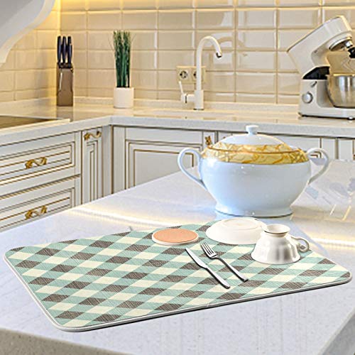 Trellis Grid Pattern Dish Drying Mat 24"x18" Absorbent Machine Washable Hanging Fast Dry Pad Dish Protective Mat for Kitchen Countertop Heat Resistant Dinner Table Mat