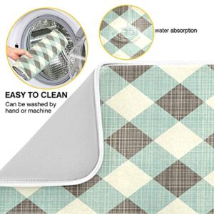 Trellis Grid Pattern Dish Drying Mat 24"x18" Absorbent Machine Washable Hanging Fast Dry Pad Dish Protective Mat for Kitchen Countertop Heat Resistant Dinner Table Mat