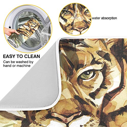 Tropical Leaves Tiger Dish Drying Mat 16"x18" Absorbent Machine Washable Hanging Fast Dry Pad Dish Protective Mat for Kitchen Countertop Heat Resistant Dinner Table Mat