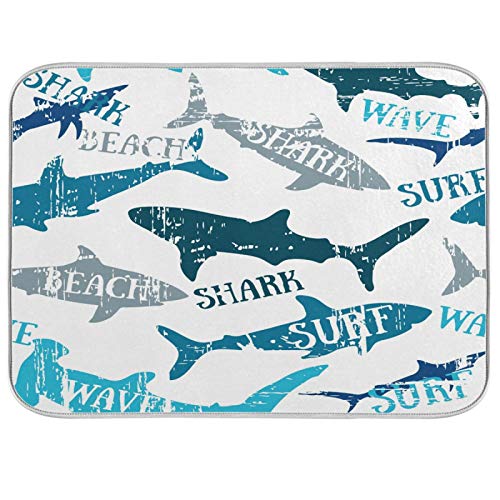 Animal Shark Ocean Dish Drying Mat 16"x18" Absorbent Machine Washable Hanging Fast Dry Pad Dish Protective Mat for Kitchen Countertop Heat Resistant Dinner Table Mat