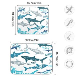 Animal Shark Ocean Dish Drying Mat 16"x18" Absorbent Machine Washable Hanging Fast Dry Pad Dish Protective Mat for Kitchen Countertop Heat Resistant Dinner Table Mat