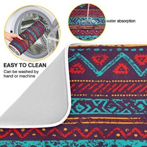 Texture Ethnic Dish Drying Mat 16"x18" Absorbent Machine Washable Hanging Fast Dry Pad Dish Protective Mat for Kitchen Countertop Heat Resistant Dinner Table Mat