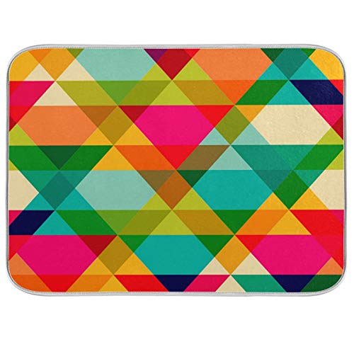 Geometric Colorful Trellis Dish Drying Mat 16"x18" Absorbent Machine Washable Hanging Fast Dry Pad Dish Protective Mat for Kitchen Countertop Heat Resistant Dinner Table Mat