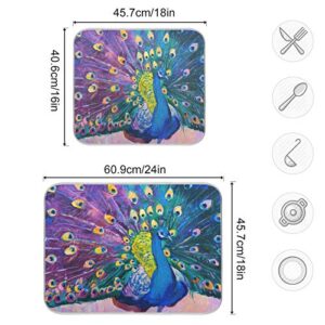 Painting Beautiful Peacock Animal Dish Drying Mat 16"x18" Absorbent Machine Washable Hanging Fast Dry Pad Dish Protective Mat for Kitchen Countertop Heat Resistant Dinner Table Mat