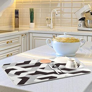 Modern Geometric Pattern Dish Drying Mat 16"x18" Absorbent Machine Washable Hanging Fast Dry Pad Dish Protective Mat for Kitchen Countertop Heat Resistant Dinner Table Mat