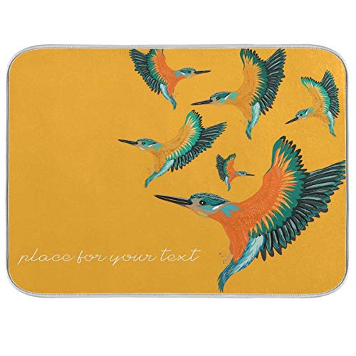 Animal Fly Bird Quote Dish Drying Mat 24"x18" Absorbent Machine Washable Hanging Fast Dry Pad Dish Protective Mat for Kitchen Countertop Heat Resistant Dinner Table Mat