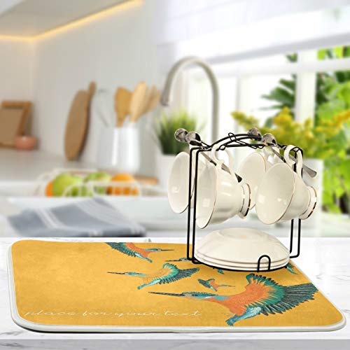 Animal Fly Bird Quote Dish Drying Mat 24"x18" Absorbent Machine Washable Hanging Fast Dry Pad Dish Protective Mat for Kitchen Countertop Heat Resistant Dinner Table Mat