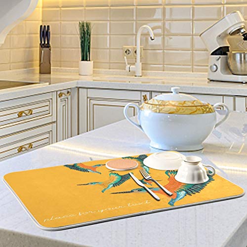 Animal Fly Bird Quote Dish Drying Mat 24"x18" Absorbent Machine Washable Hanging Fast Dry Pad Dish Protective Mat for Kitchen Countertop Heat Resistant Dinner Table Mat