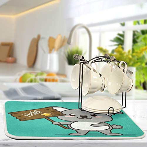 Hello Cute Koala Animal Dish Drying Mat 24"x18" Absorbent Machine Washable Hanging Fast Dry Pad Dish Protective Mat for Kitchen Countertop Heat Resistant Dinner Table Mat