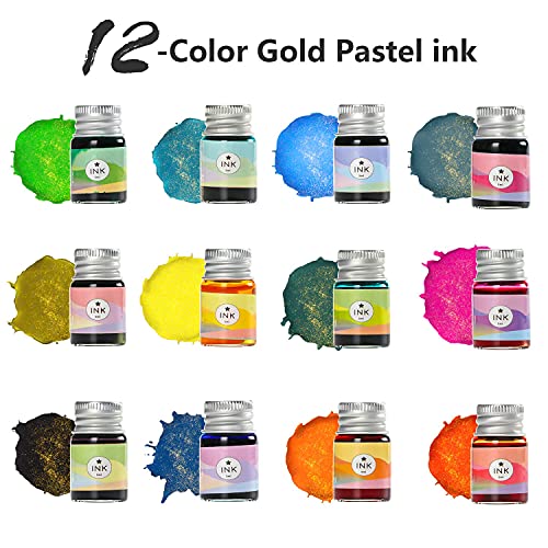 ESSSHOP Calligraphy Glass Dip Pens and Ink Set, 17 Pcs Glittering Rainbow Crystal Pen and Retro Carving Glass Pen, 2 Replacement Nibs, 12 Inks for Signatures, Gift Cards Writing, Calligraphy Beginners